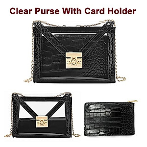 Ayliss Mini Clear Crossbody Purse Bag Crocodile 2 in 1 Transparent Shoulder Bag Clutch Clear Stadium Purse Handbags Chain (Mini,Black)
