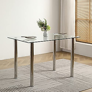 Karl home Modern Tempered Glass Dining Table, Kitchen & Dining Room Glass Tables with 4 Heavy-Duty Metal Legs, 200lbs Capacity, 43.3" L x 27.6" W x 28.9" H (Glass)