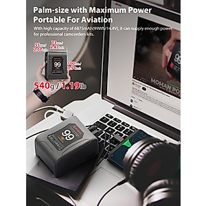 V-Mount Battery, Moman Power 99 Pro Micro V Lock Battery 99Wh/6875mAh with D-TAP/USB-C/A Outputs, First OLED with Time Display for Camcorder Blackmagic BMPCC Camera LED Light, Mini-V-Mount-Battery-USB