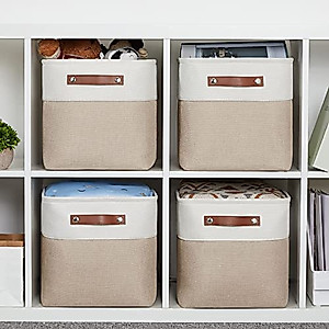 HNZIGE Foldable Storage Cubes Baskets for Organizing Set of 8, Fabric Cube Storage Bins 11 x11, Collapsible Storage Basket Bins Cube with Handles for Shelves Home Nursery(White Beige)