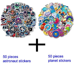 LZBRDY 100 Pieces/Set, Astronaut Alien Rocket Planet Stickers for Scrapbooking, Cards, Laptop, Suitcase, Diary, Notebooks, Album, Journals, Kids DIY Crafts