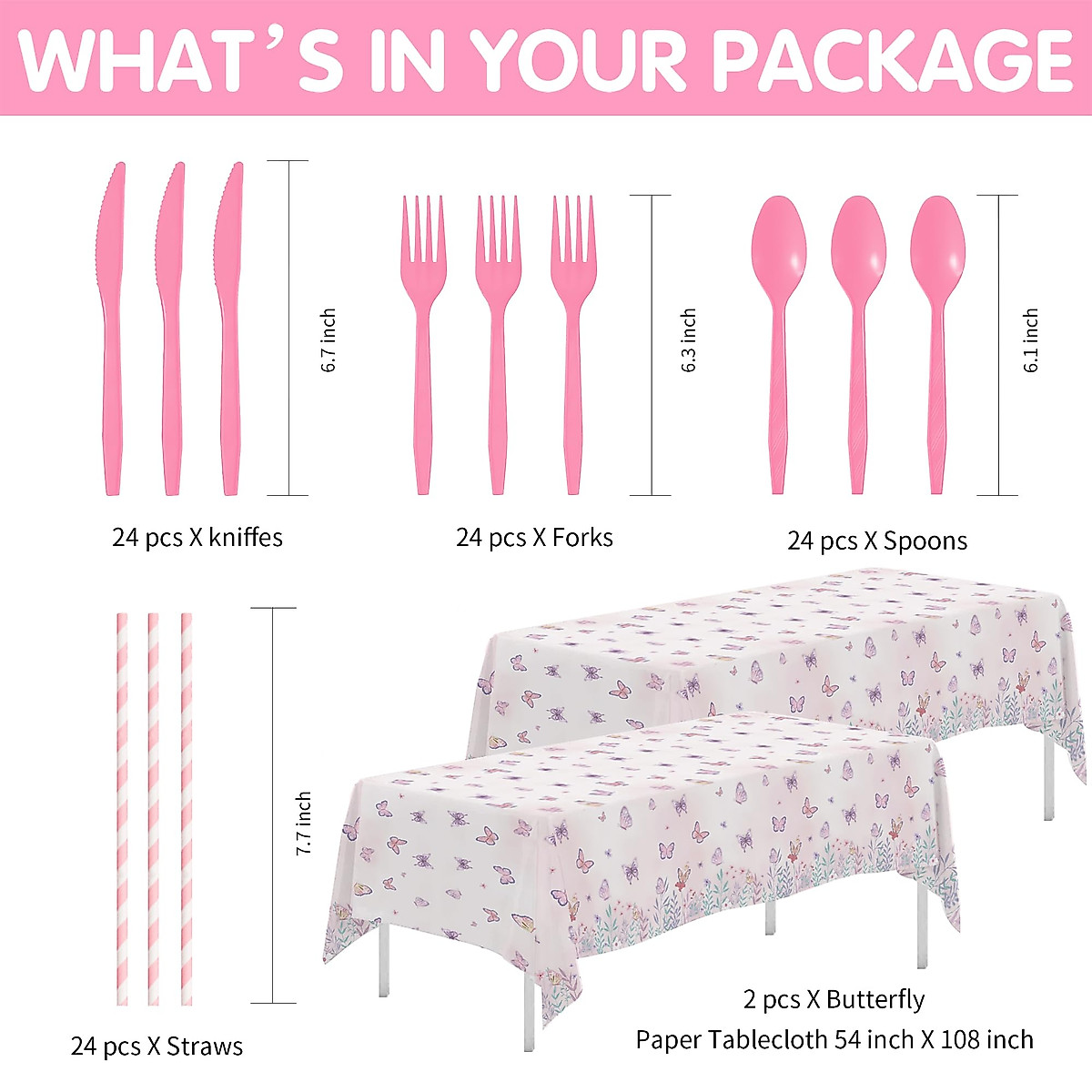 Suhelkit Butterfly Party Decorations Tableware - Butterfly Birthday Party Supplies, Paper Plate, Cup, Napkin, Tablecloth, Disposable Cutlery, Butterfly Baby Shower Decorations For Girl | Serve 24