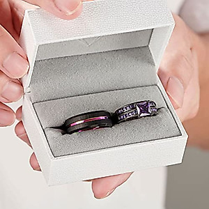 SHELOVES Black Plated Couples Women Purple Wedding Rings Sets His and Hers Men Tungsten Wedding Band 9+8