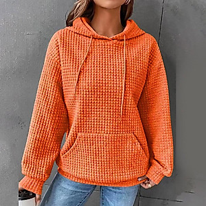 Oversized Sweatshirt for Women Waffle Knit Tops Trendy Casual Long Sleeve Crewneck Shrits Dressy Womens Fashion Plus Size Essentials Hoodie Pullover Fall Clothes 2023 Sweaters(A Orange,3X-Large)