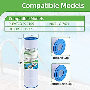 PUROFLO YPS-PCC105 Pool Filter Replace for Pentair CCP420, 178584, Unicel C-7471, 817-0106,R173576, 817-0106, Filbur FC-1977, Pentair Clean & Clear Plus 420 Cartridge, 105 Sqft, 4 Pack