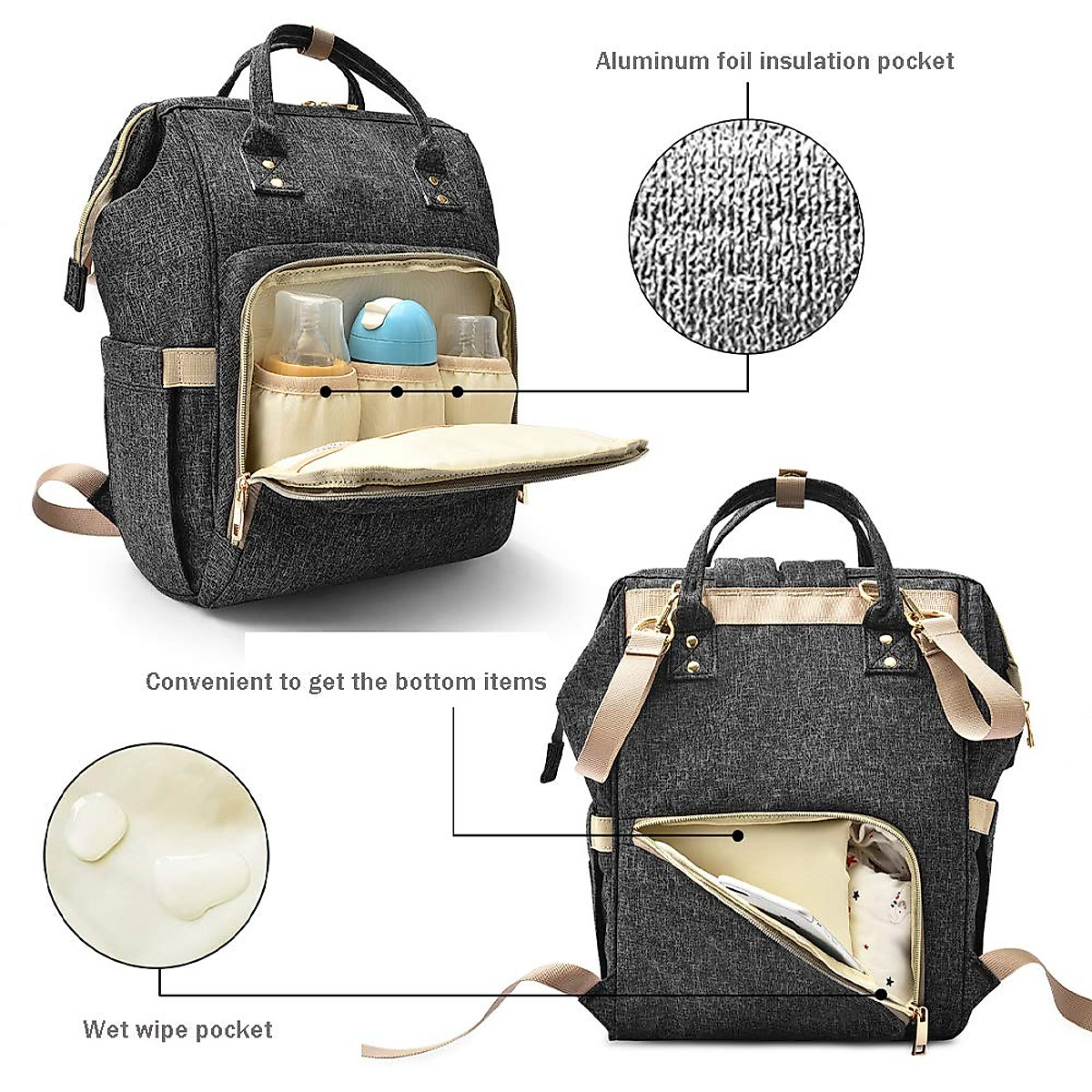 OUSIJOJO Diaper Bag Backpack Multifunction Baby Diaper Bags Fit Stroller with Changing Pad and Portable Insulated Pocket