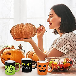 Whaline 4Pcs Halloween Mug Set 12oz Pumpkin Cat Monster Ghost Holiday Coffee Mug Halloween Ceramic Matching Mugs for Home School Office Table Centerpieces Housewarming Gift