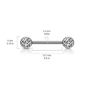 Pierced Owl 14G Implant Grade Titanium Threadless Push-in Bezel Set CZ Crystal Nipple Barbells, Sold as a Pair (Vitrail Medium, 14mm (9/16"))