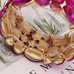 Enrwin Women’s Wedding Bridal Crystal Leaf Flower Stretch Bangle Elastic Wide Bracelet Jewelry for Brides Bridesmaid (Rose Red-Gold Plated, Alloy)