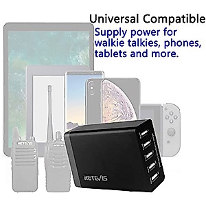 Retevis 5-Port USB Wall Charger Radio Charging Station Compatible with RT68 RB28 RT19 RT22P NR10 RT18 RT22S H777 RB89 RT86 RT45P RB29 Baofeng Cobra HYT Walkie Talkies and iPhone (1 Pack)