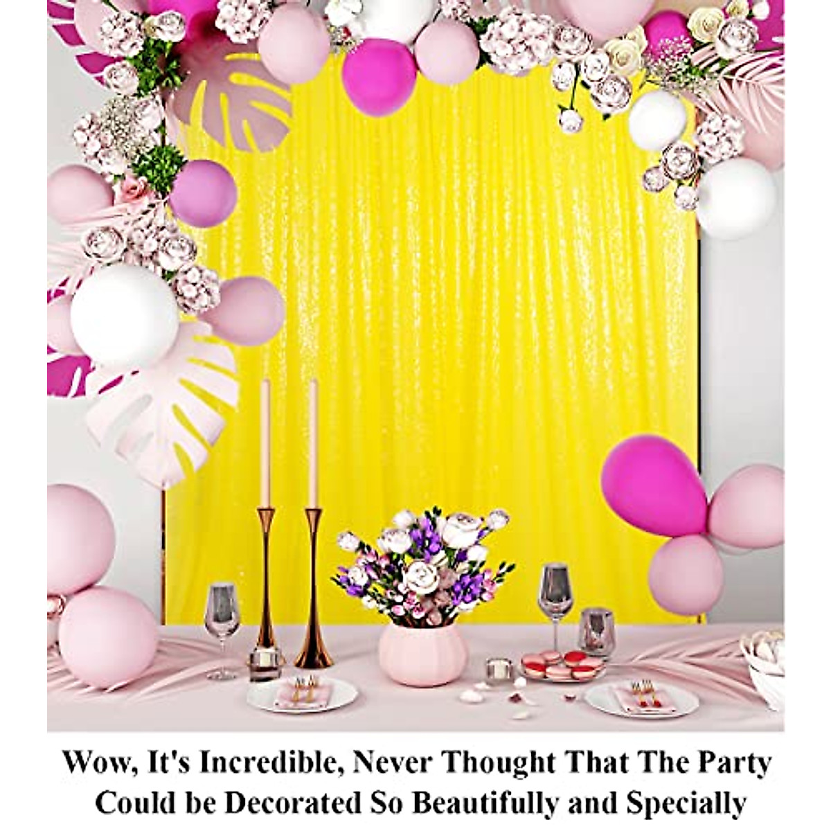 Partisout Sequin Backdrop Curtain 4ftx7ft Sequence Backdrops Party Glitter Background Sparkle Wedding Photo Shimmer Curtains (Yellow)