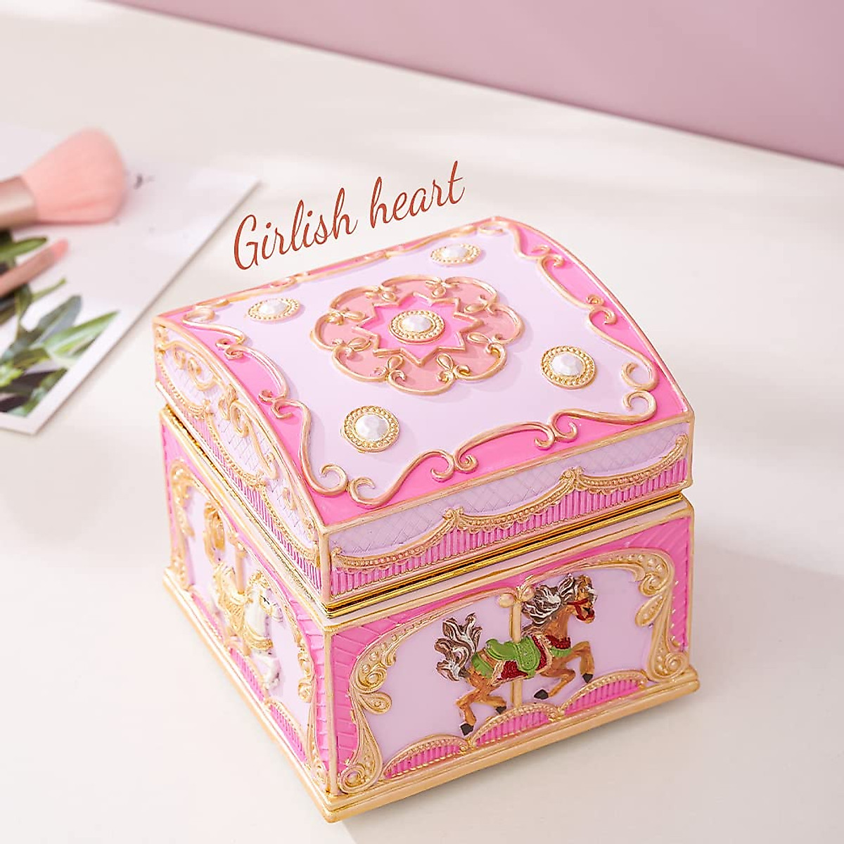 LOVE FOR YOU Gift Wrapped Music box Musical Carousel Horse Jewelry Box for Girls and Women Baby Kids Sister Niece Daughter Mom Granddaughter Grandma Birthday Presents Christmas Gifts