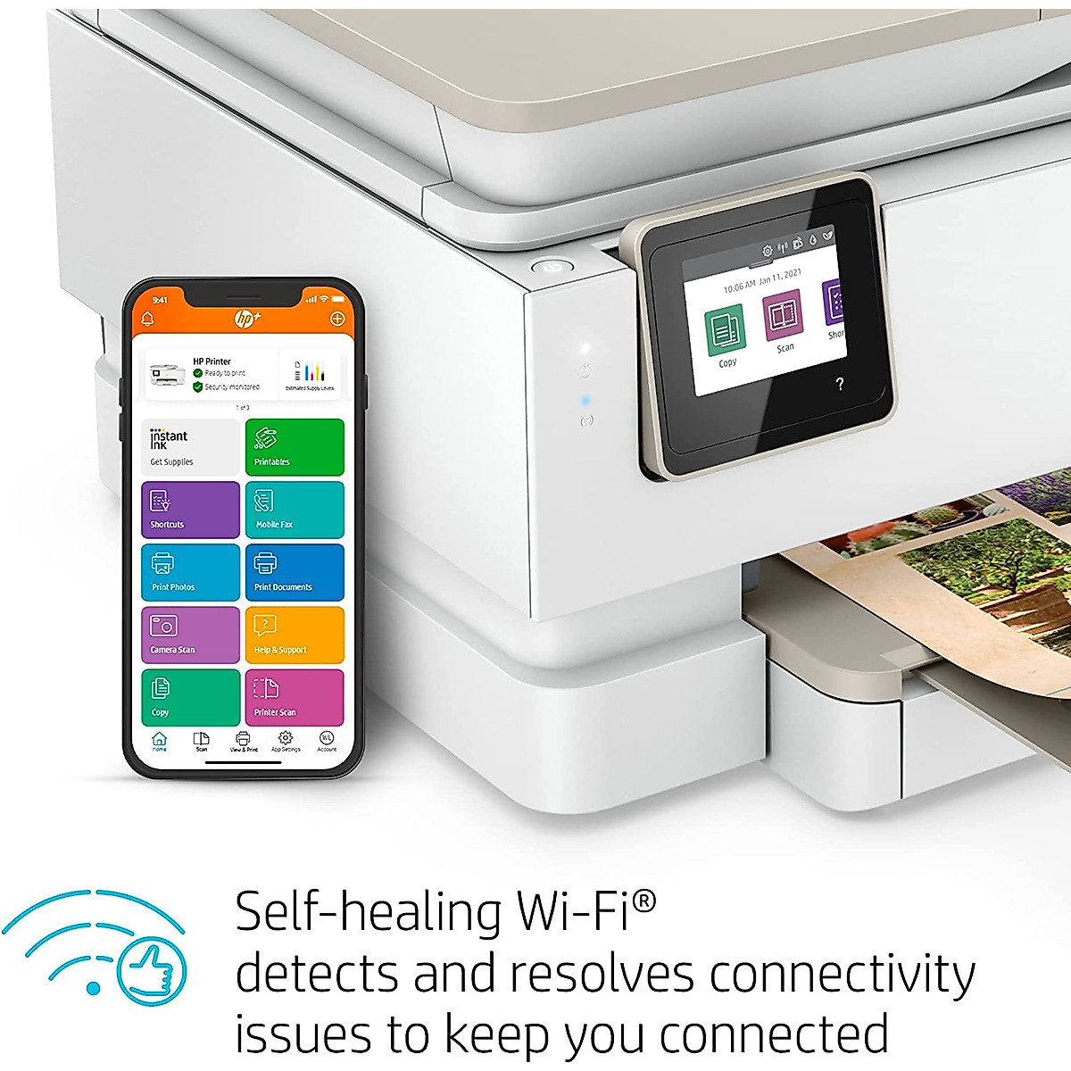 HP Envy Inspire 7958e All-in-One Wireless Color Inkjet Printer, Sandstone - Print Copy Scan - 2.7" Touchscreen Display, 22 ppm, 4800 x 1200 dpi, Auto 2-Sided Printing, 35-Page ADF