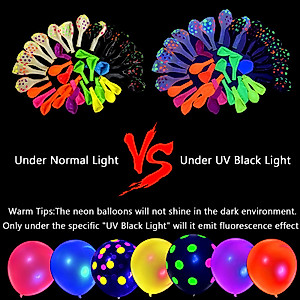 90 Pieces Neon Balloons, 12” UV Polka Dot Blacklight Balloons Glow in the Dark Luminous Helium Latex Balloon for Birthday, Wedding, Neon Party, Glow Party Decorations Supplies
