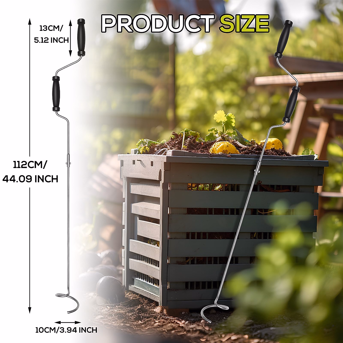 Gisafai Compost Aerator Compost Turner and Mixing Tool Compost Aerator Tool Stainless Steel Compost Aerator Tool Compost Aeration Tool for Outdoor Garden Lawn Composting