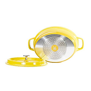 G.E.T. CA-009-Y/BK Heiss Energy-Efficient Cast Aluminum Dutch Oven, 3.5 Quart, Oval, Yellow