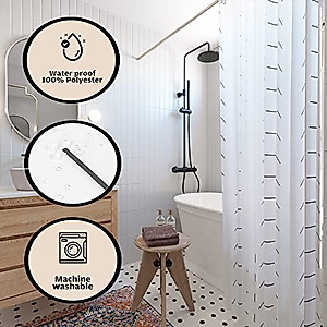 boho farmhouse shower curtain set for bathroom, hooks included, black and white, size 72x72