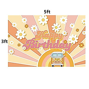 Groovy Retro Hippie Boho Girl Happy Birthday Party Backdrop Daisy Flower Groovy Sign Photography Background Wall Decor Hippie Themed Birthday Party Decoration Supplies for Boho Birthday Party