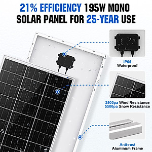 ECO-WORTHY 800W Solar Wind Power Kit: 1x 400W Wind Turbine Generator with Hybrid Controller + 2X 195W Mono Solar Panel for Home/RV/Boat/Farm/Street Light and Off-Grid Appliances