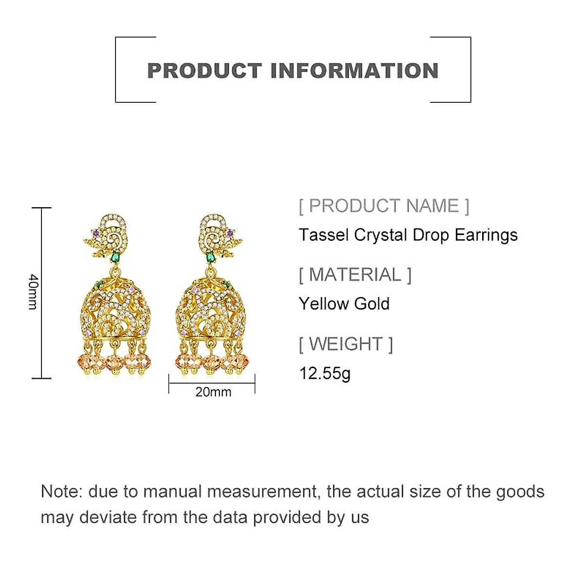 14K Gold Indian Tassel Crystal Drop Earrings for Women,Vintage Palace Style Bell Shape Heavy Industry Dangle Earrings,Fashion Christmas Jewelry Gift for Her (Style 2, 14K Gold)