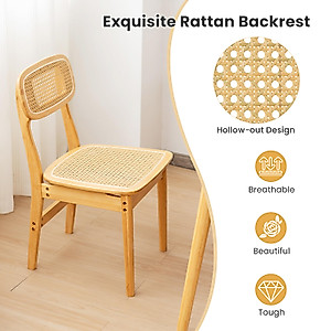 Giantex Rattan Dining Chairs Set of 2, Boho Cane Kitchen Chairs, Max Load 300 Lbs, Bamboo Armless Dining Room Chairs