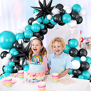 Teal Balloon Arch Kit, Teal Black Balloon Arch, Teal Balloon Garland with Teal White and Black Balloons Silver Star Foil Balloons, Teal Balloon Arch for Birthday Wedding Baby Shower Graduation Party