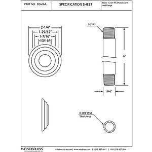 Westbrass 1/2" IPS x 6" Ceiling Mounted Shower Arm with Flange, Oil Rubbed Bronze, D3606A-12