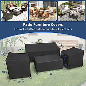 STARTWO Outdoor Furniture Cover Waterproof, 4 Piece Patio Furniture Covers Set, Heavy Duty Lawn Patio Covers for 1xSofa Cover, 2xChair Covers, 1xCoffee Table Cover with Windproof Buckle Strap, Black