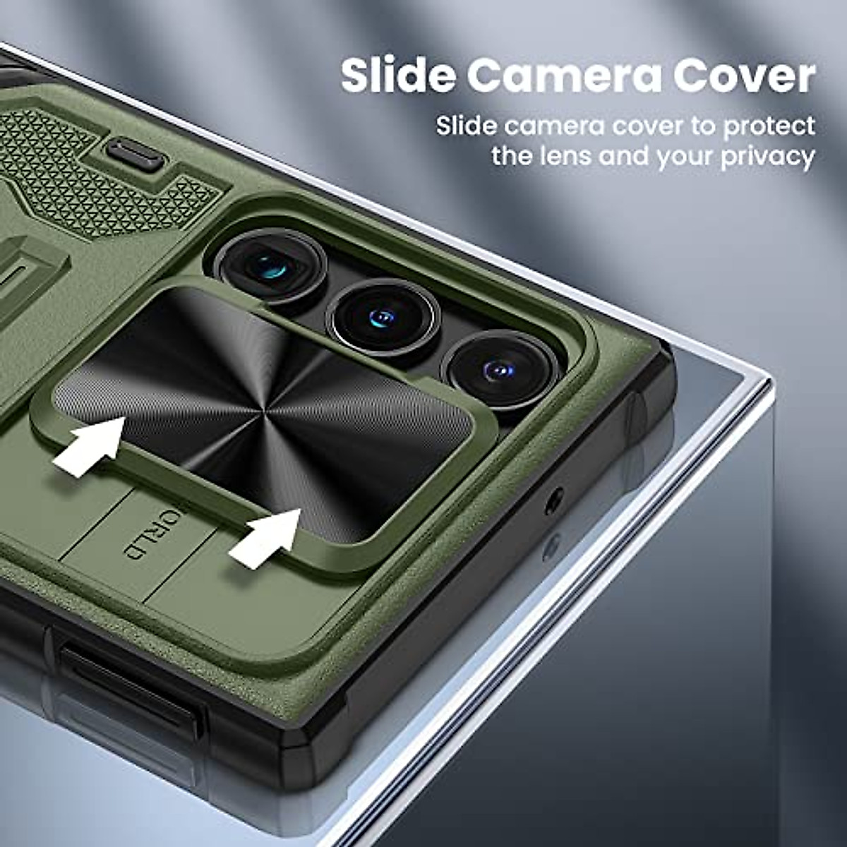 VEGO for Samsung Galaxy S23 Ultra Case, Galaxy S23 Ultra Case with Stand & Slide Camera Cover, Soft Microfiber Lining Sponge Cushion Bumper Kickstand Phone Case for Samsung S23 Ultra 6.8" 2023 - Green