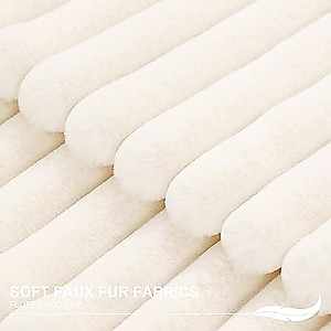 Pallene Faux Fur Plush Throw Pillow Covers 18x18 Set of 2 - Luxury Soft Fluffy Striped Decorative Pillow Covers for Sofa, Couch, Living Room - Cream White