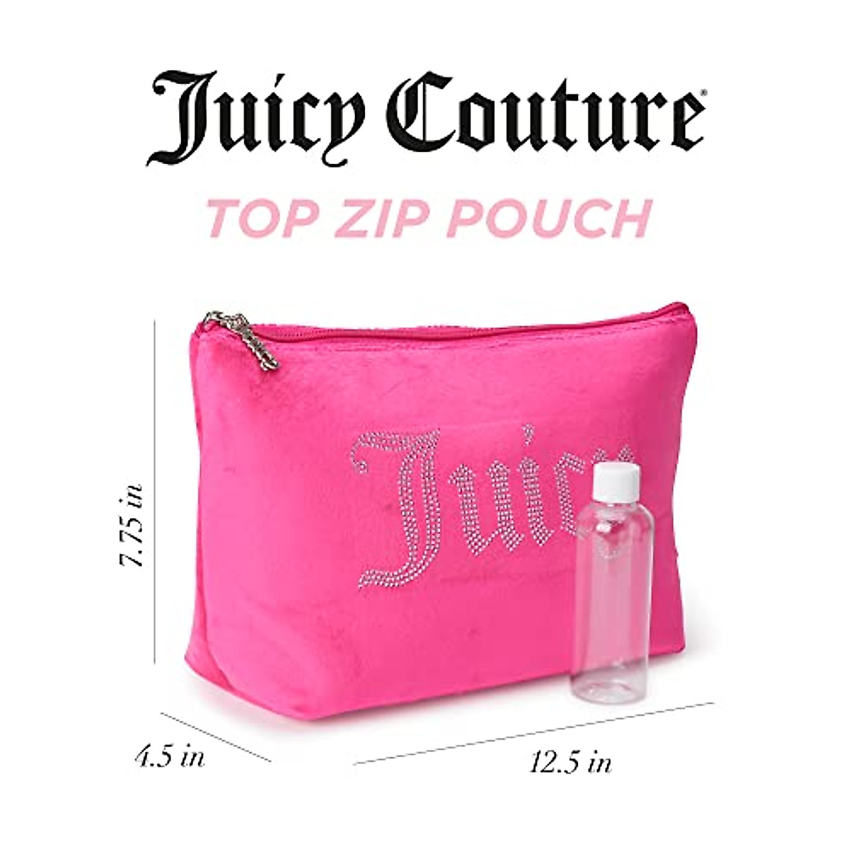 Juicy Couture Women's Cosmetics Bag - Travel Makeup and Toiletries Top Zip Wedge Pouch, Size One Size, Magenta