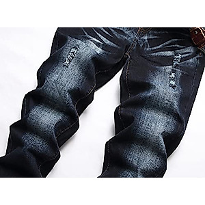 JUNBAOSS Men's Ripped Distressed Destroyed Straight Fit Washed Denim Jeans Mens Ripped Jeans Skinny Jeans for Men Slim Fit Distressed Black Ripped Jeans for Men