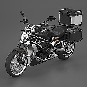 LASIEYO 45L Motorcycle Top Case, Aluminum Motorcycle Trunk Tour Tail Box with Security Lock for Store Helmet Large Luggage, Waterproof Motorcycle Top Box, Universal Motorcycle Accessories (Silver)