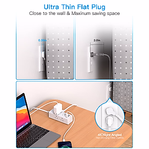 10Ft Extension Cord with Multiple Outlets, Flat Plug Power Strip Surge Protector with 10 Ft Long Cord, 6 Outlet 3 USB Ports (1 USB C), Multi Outlet Wall Plug for Travel, College, Dorm Room Essentials