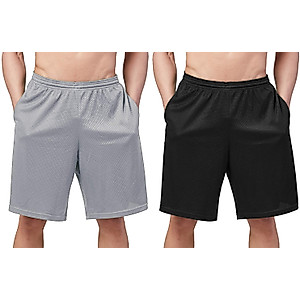 DEVOPS Men's 2-Pack Mesh Athletic Workout Basketball Running Mesh Shorts with Pockets