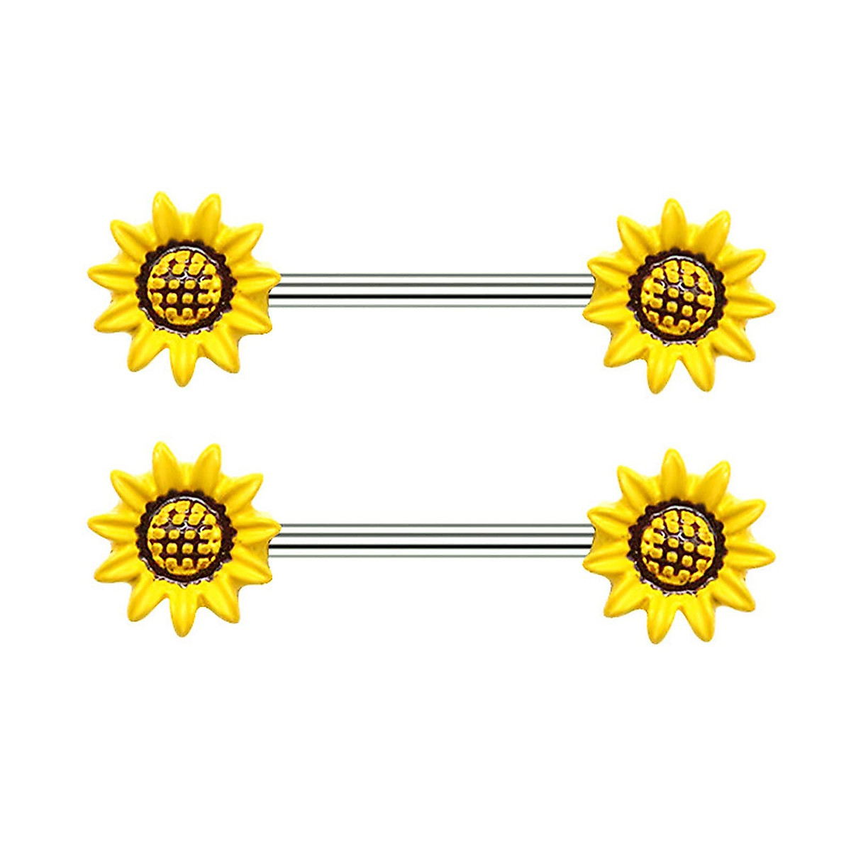 14G Stainless Steel Nipple Piercing Jewelry Nipplering Barbell Cute Sunflower Body Rings 9/16 Inch