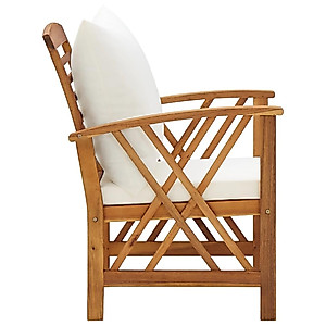 vidaXL Patio Furniture Set 4 Piece, Patio Bench Seat with Coffee Table, Wooden Dining Set for Garden Balcony Porch, Modern, Solid Wood Acacia