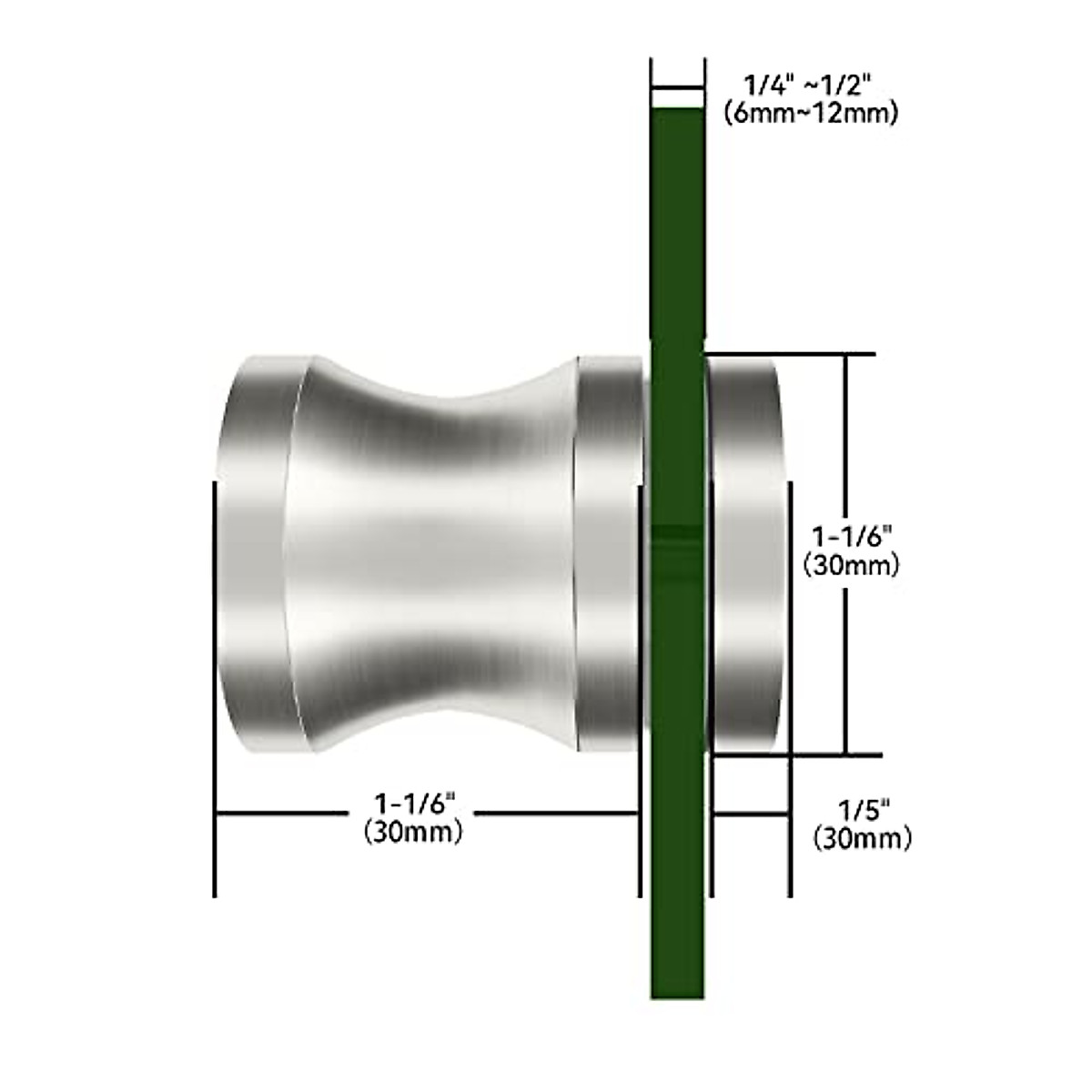 CKB Bathroom Shower Glass Round Single Sided Door Knob Brushed Nickel with Solid 304 Stainless Steel Door Handle Pull for Bathroom Lock Hardware