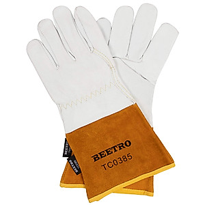BEETRO Working Gloves 1 Pair, Tig Welding Cowhide Split Leather, Heat/Fire Resistant BBQ/Warehouse/Heavy Duty/Animal Handling Glove, Extremely Soft and Flexible