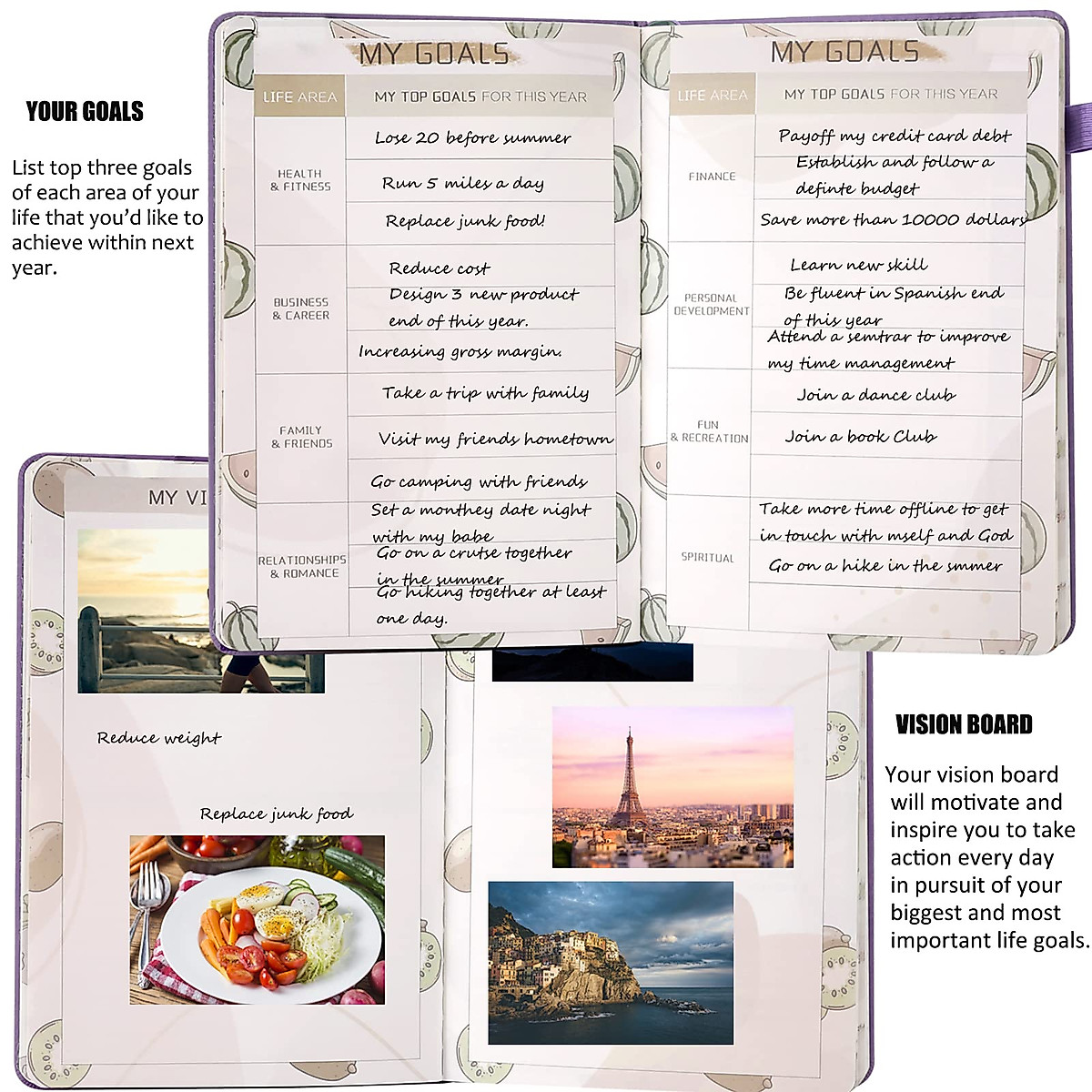 Update Pu Leather Monthly&Weekly Life Planner Organizer Notebook Gratitude Journal Productivity Journal with Pen,12 Colors Fineliner Pen&Stickers Time Management for Men&Women(Lightblue)