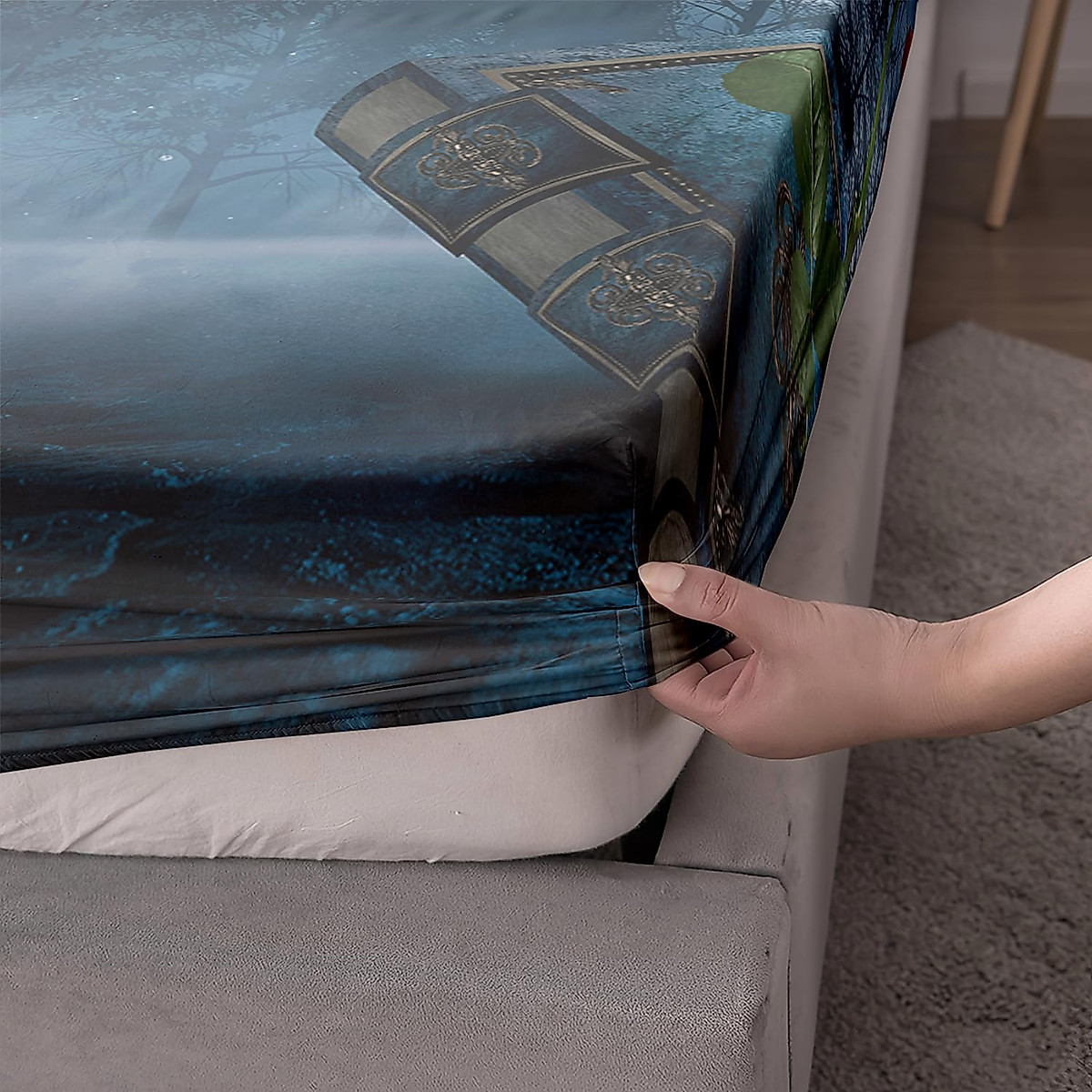 AILONEN Rose Fitted Sheet Full Size,Red 3D Romantic Rose Bedsheets Set for Girls,Romantic Flower Bedding Set,Magic Book Bed Sheet Set,1 Fitted Sheet 2 Pillowcases,3 Pcs,Soft Microfibre