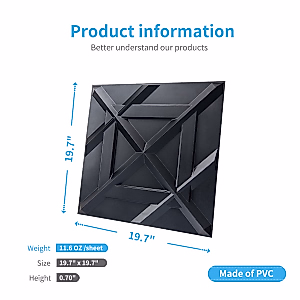 Art3d PVC 3D Wall Panel, Decorative Wall Tile in Black 12-Pack 19.7"x19.7"