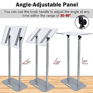 Kigley Acrylic Podium Stand Clear Podium Lectern 43.3'' Tall Floor Standing Speaking Podium with Adjustable Angle 30°-90° Slanted Top Silver Aluminum Body Base for Church Office School Speech Concert