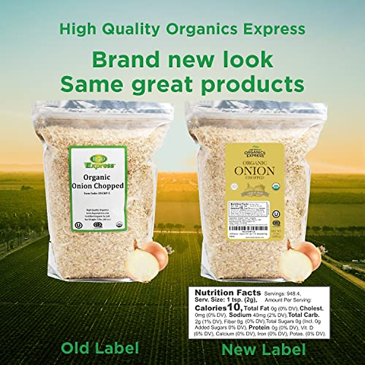 HQOExpress Organic Onion Chopped – Organic Onion Flakes - Dried and Minced – Spicy and Tangy Seasoning Powder for Soups, Stews, Marinades and Broths - Non GMO, Kosher, USDA Certified , 5 lb.