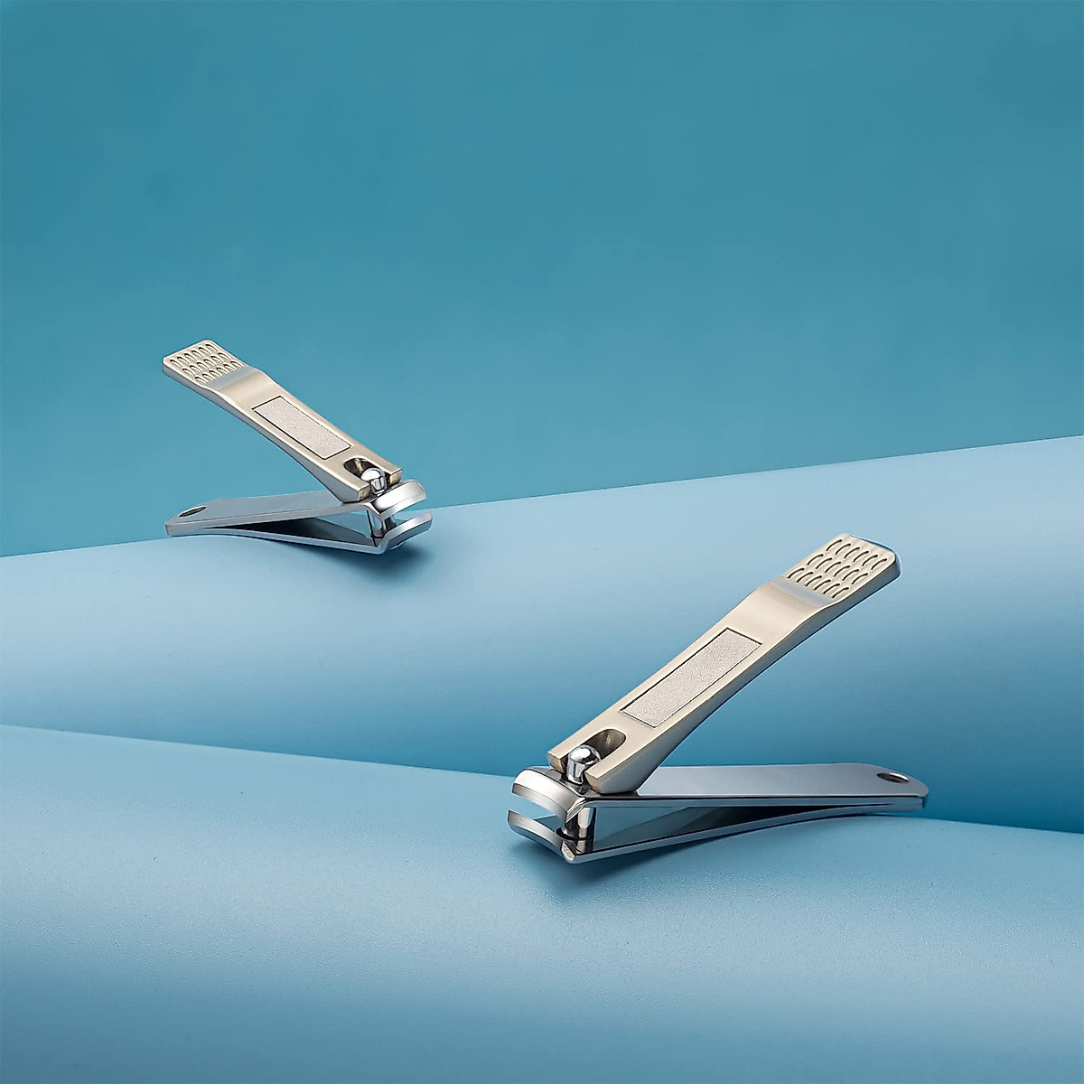 BEZOX Nail Clippers, Ergonomic Fingernail and Toenail Clipper with Non-Slip Design, Professional Nail Cutter for Men and Women with Nail File and Delicate Tin Case, 2 Pcs