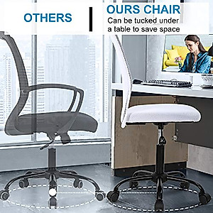 BestShop Home Office Chair Computer Chair Mid Back Mesh Chair, Desk Chair Height Adjustable Modern Task Chair No Armrest Rolling Swivel Chair Student Office Chair with Wheels,White