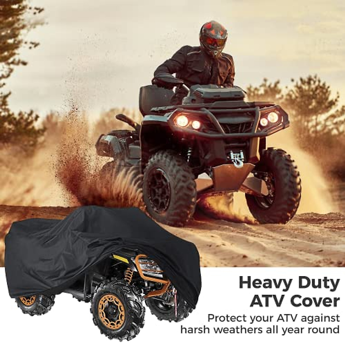 Heavy Duty ATV Cover(XXXL), 102''x44''x48'', Universal Fit Rip Resistant Waterproof Quad Four Wheeler ATV Cover Protects 4 Wheeler from Snow Rain or Sun