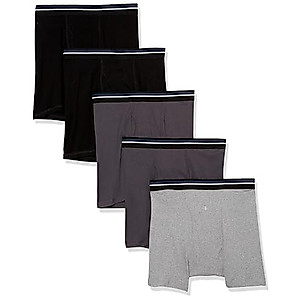 Amazon Essentials Mens Underwear Boxer Briefs, Comfortable Cotton, Tag-Free, Pack of 5, Black/Charcoal/Grey Heather, Large