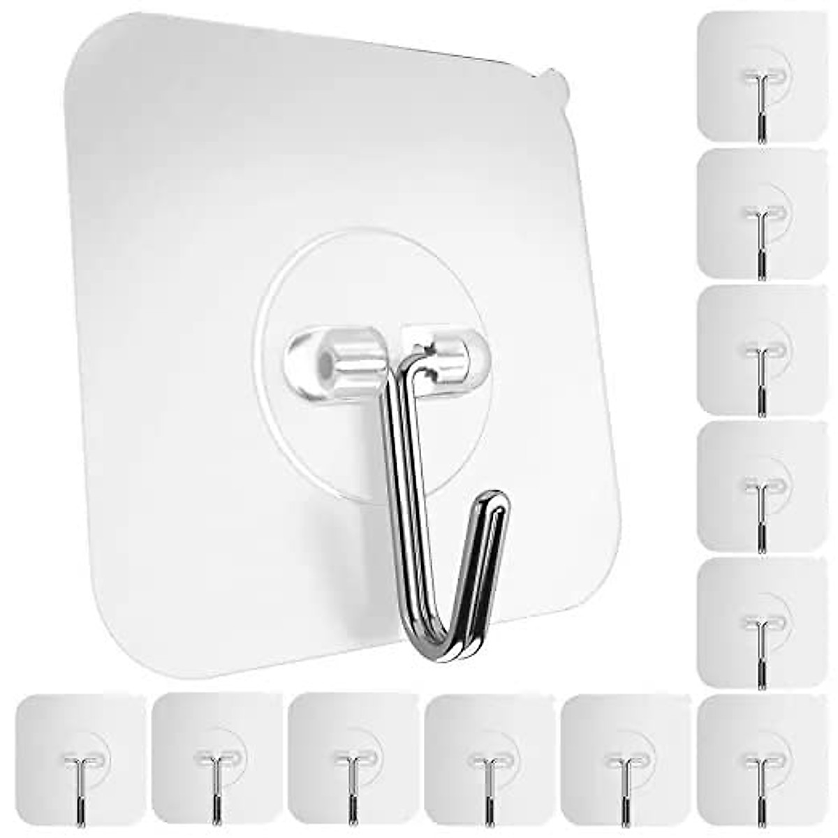 Adhesive Hooks for Hanging Heavy Duty Wall Hooks Self Adhesive Towel Coat Hooks Waterproof Transparent Hooks for Bathroom Shower Kitchen Keys Door Outdoor Home Improvement Utility Hook 12 Pack