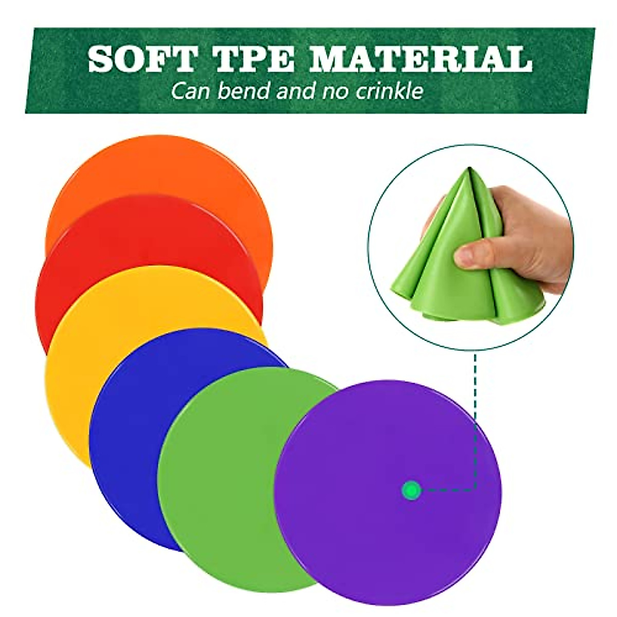 ZIECE Poly Spots Spot Markers for Gym Floor 9inch 10inch 12/18/36 Pcs Flat Cones Non-Slip Rubber Floor Dots Circles for Kids Sports Soccer Basketball Agility Training Dance Classroom